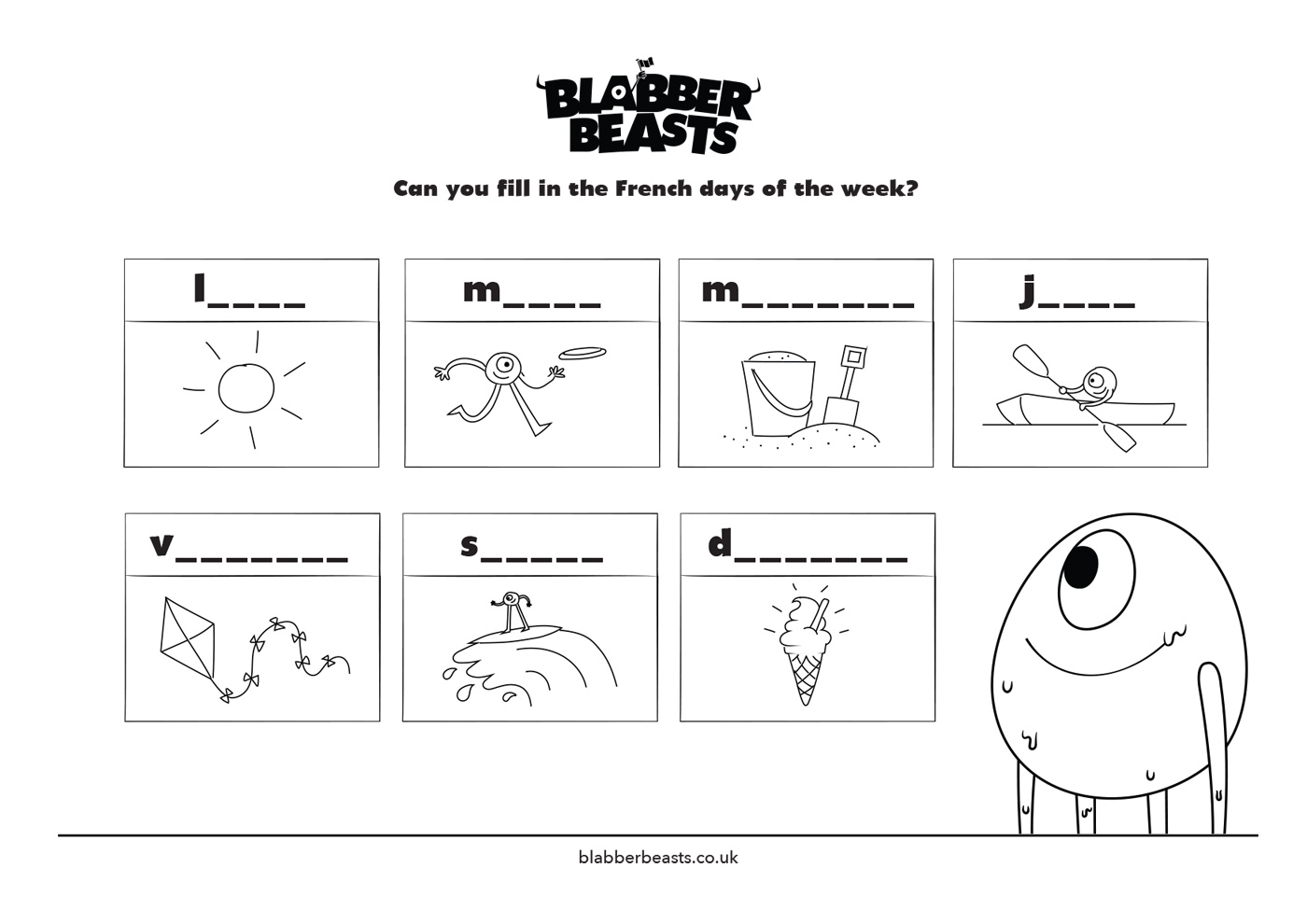 Days of the Week | Worksheet | Blabber Beasts